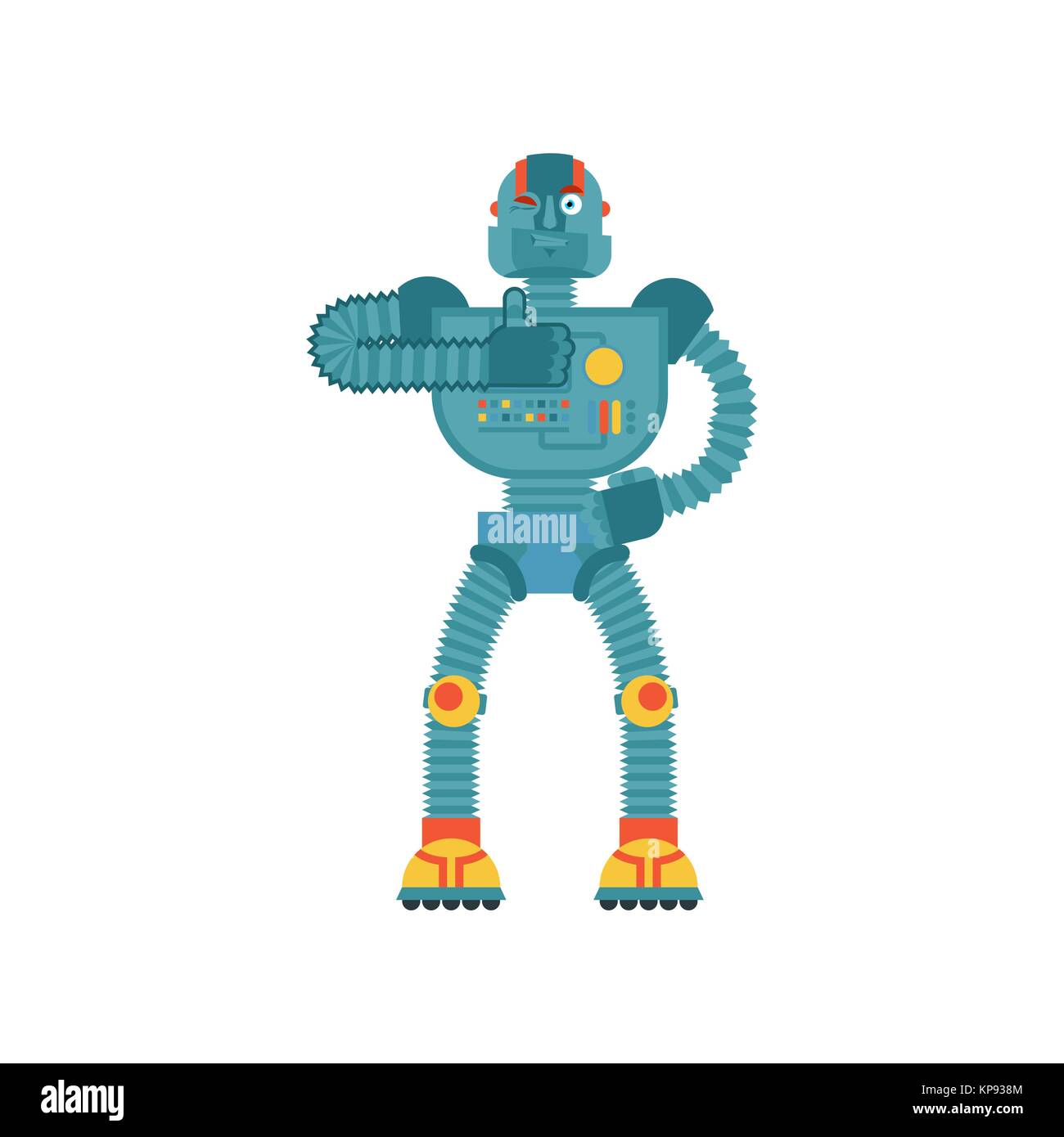 Robot thumbs up and winks. Cyborg happy emoji. Robotic man Vector ...