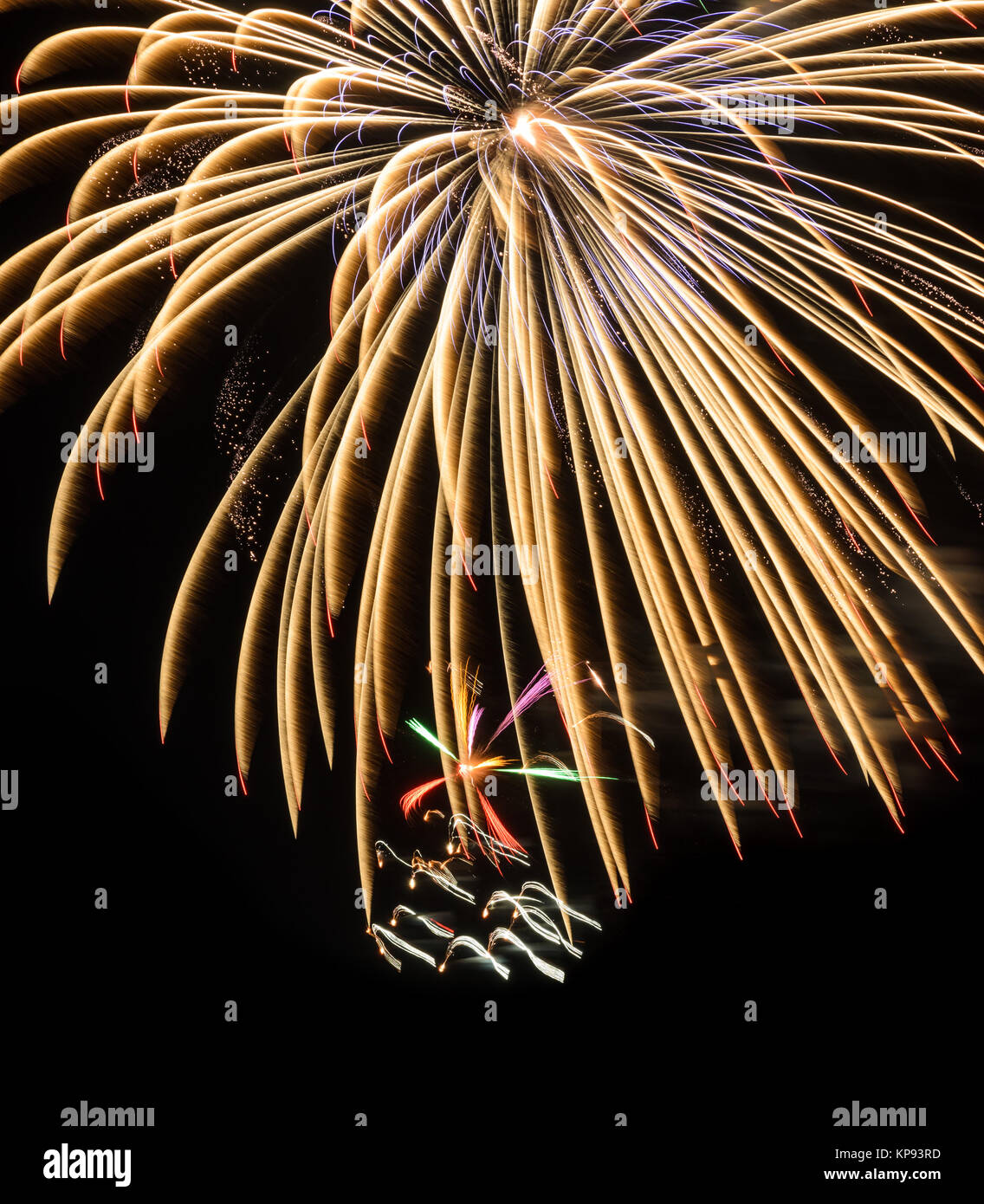 Yellow fireworks in the sky Stock Photo - Alamy