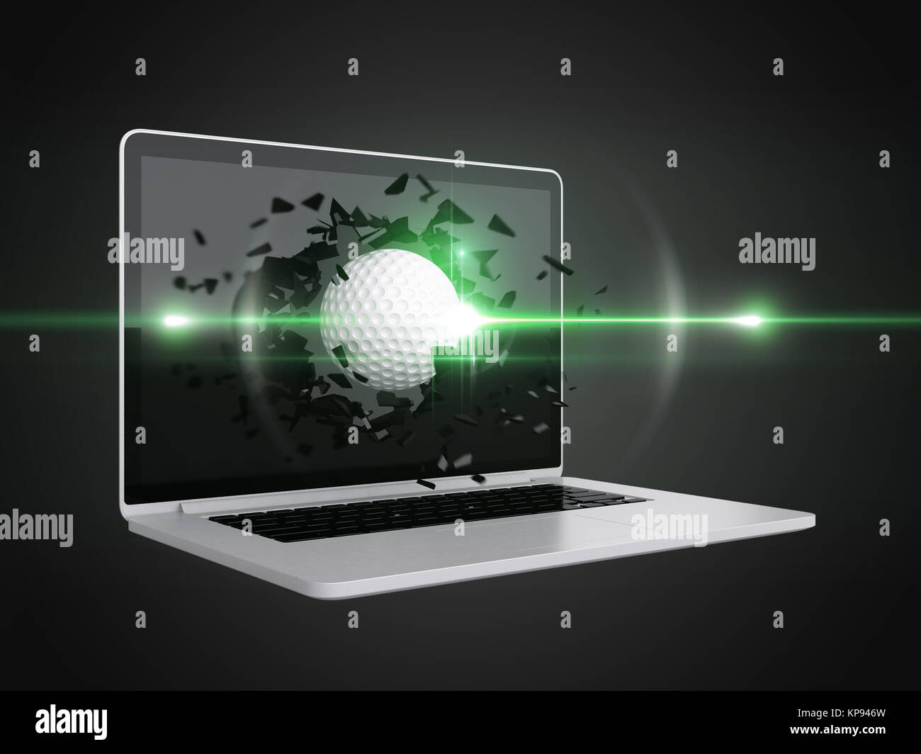 golf ball destroy laptop Stock Photo - Alamy