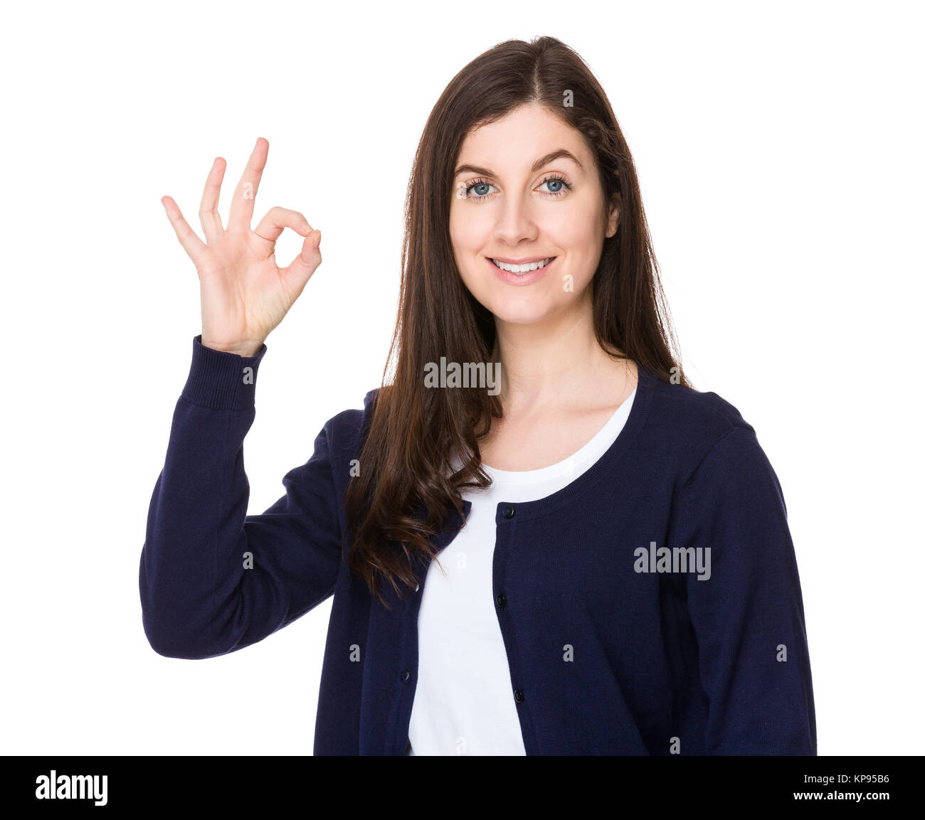 Young woman with ok sign gesture Stock Photo - Alamy