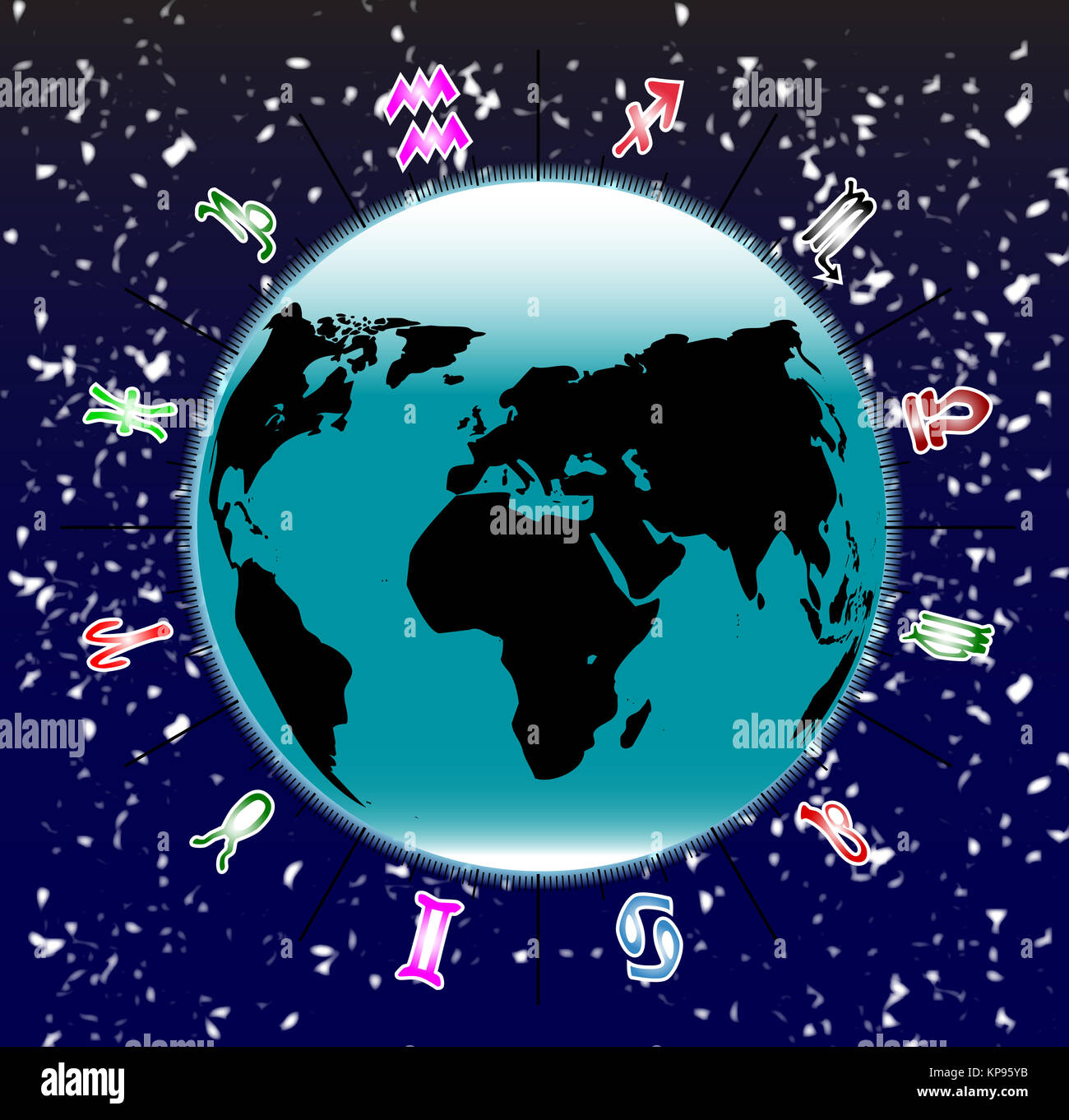 Earth With The Signs Of The Zodiac Stock Photo - Alamy