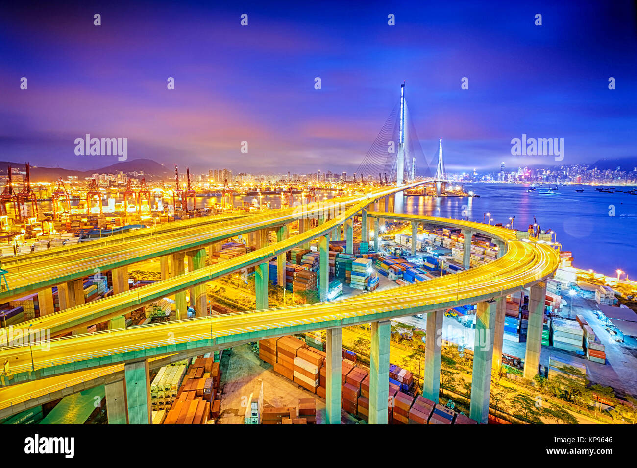 hong kong modern city High speed traffic and blurred light trails Stock ...