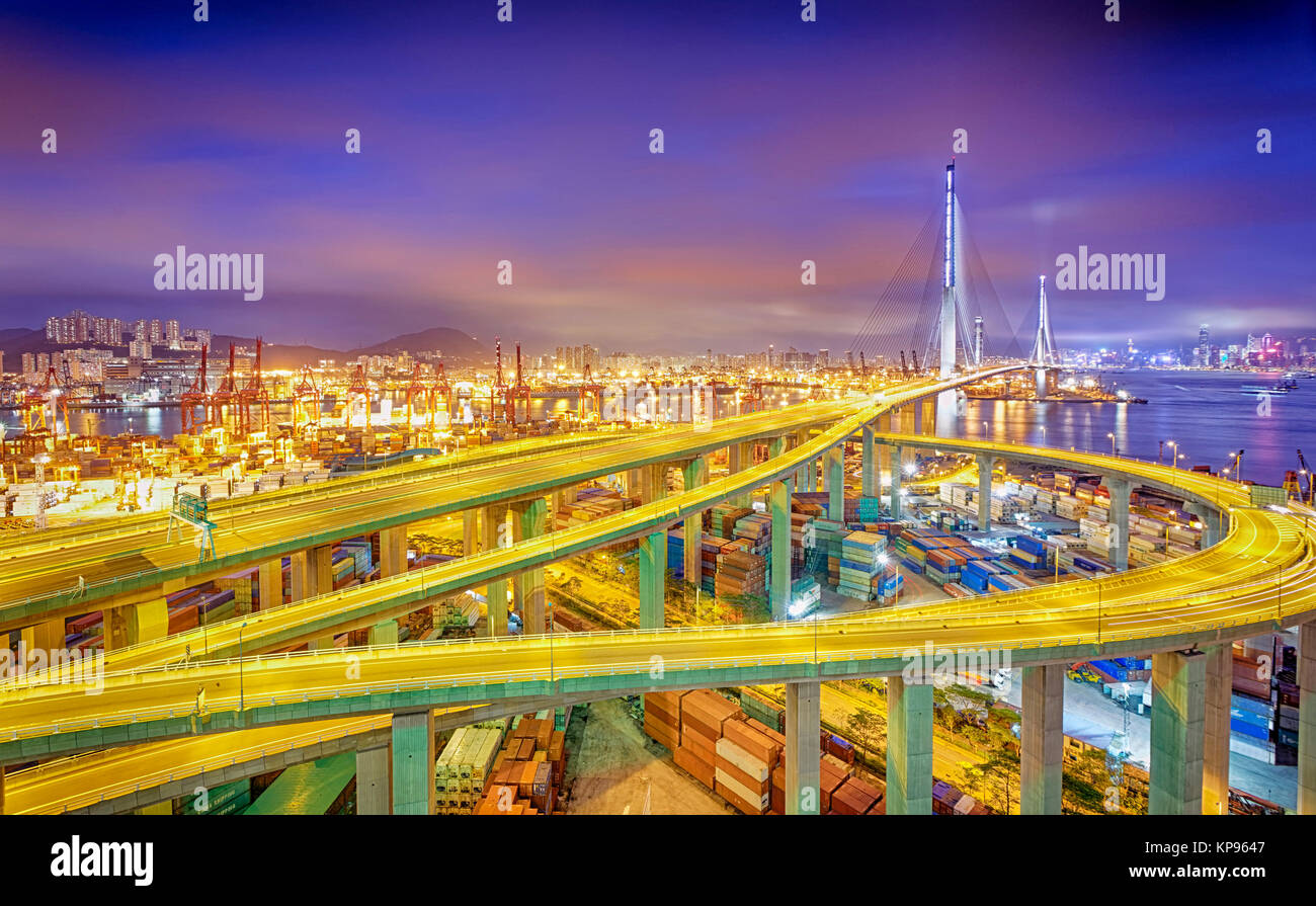 hong kong modern city High speed traffic and blurred light trails Stock ...