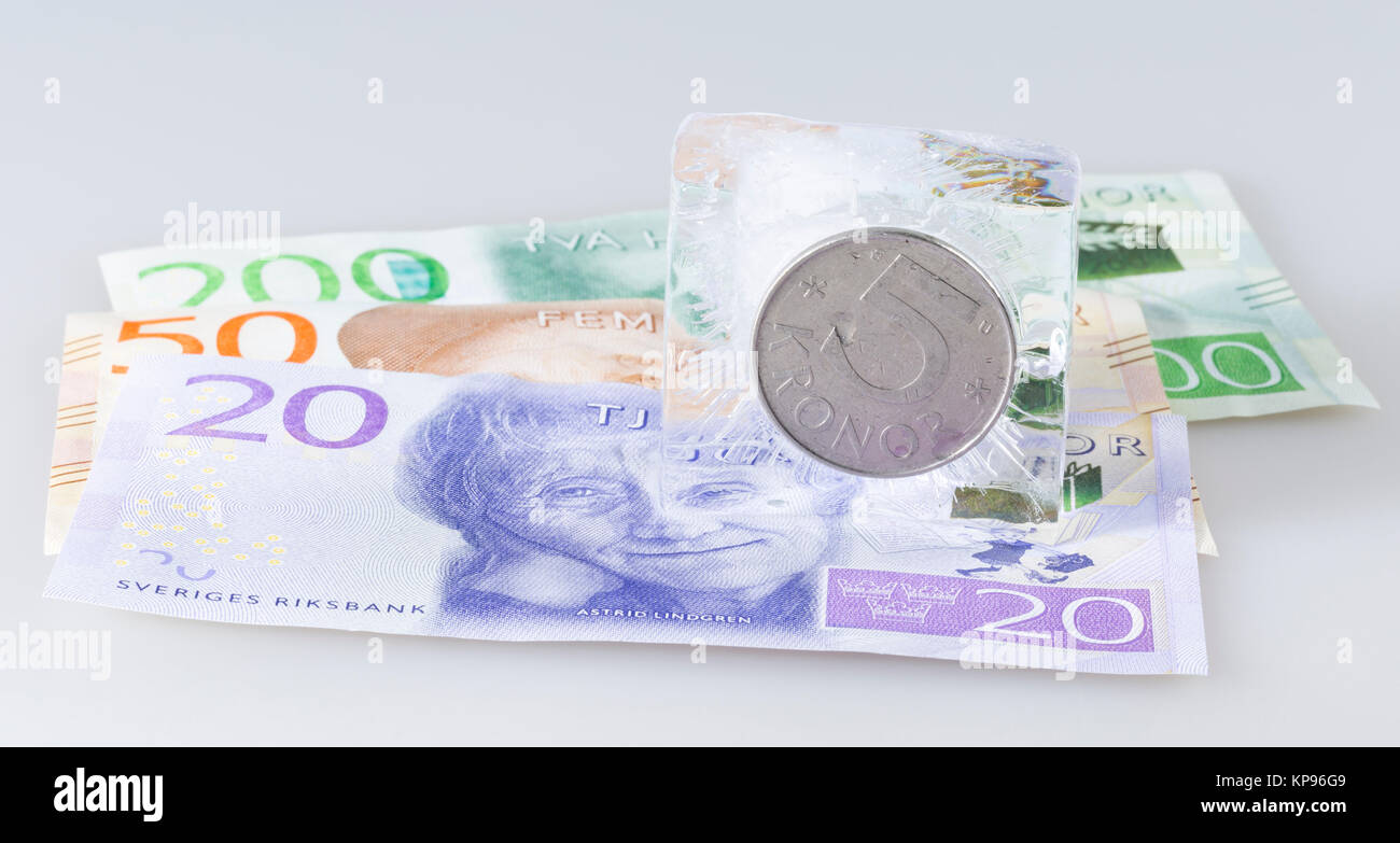 Swedish Five Krona Coin in Ice Stock Photo - Alamy