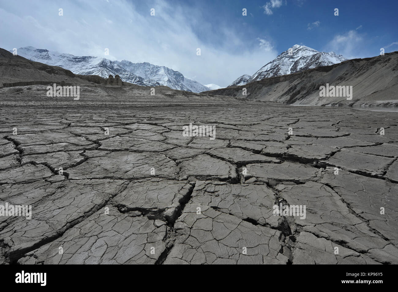 The dry land in the high mountains of the valley: in the foreground the ...