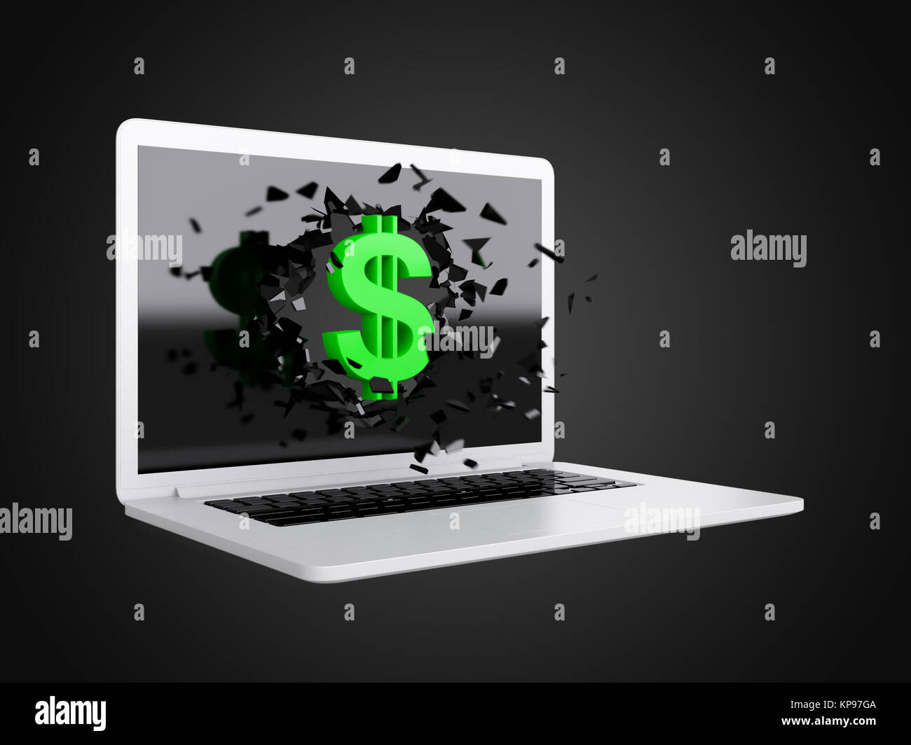 Green dollar sign destroy laptop Stock Photo - Alamy
