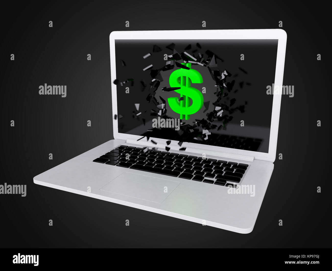 Green dollar sign destroy laptop Stock Photo - Alamy