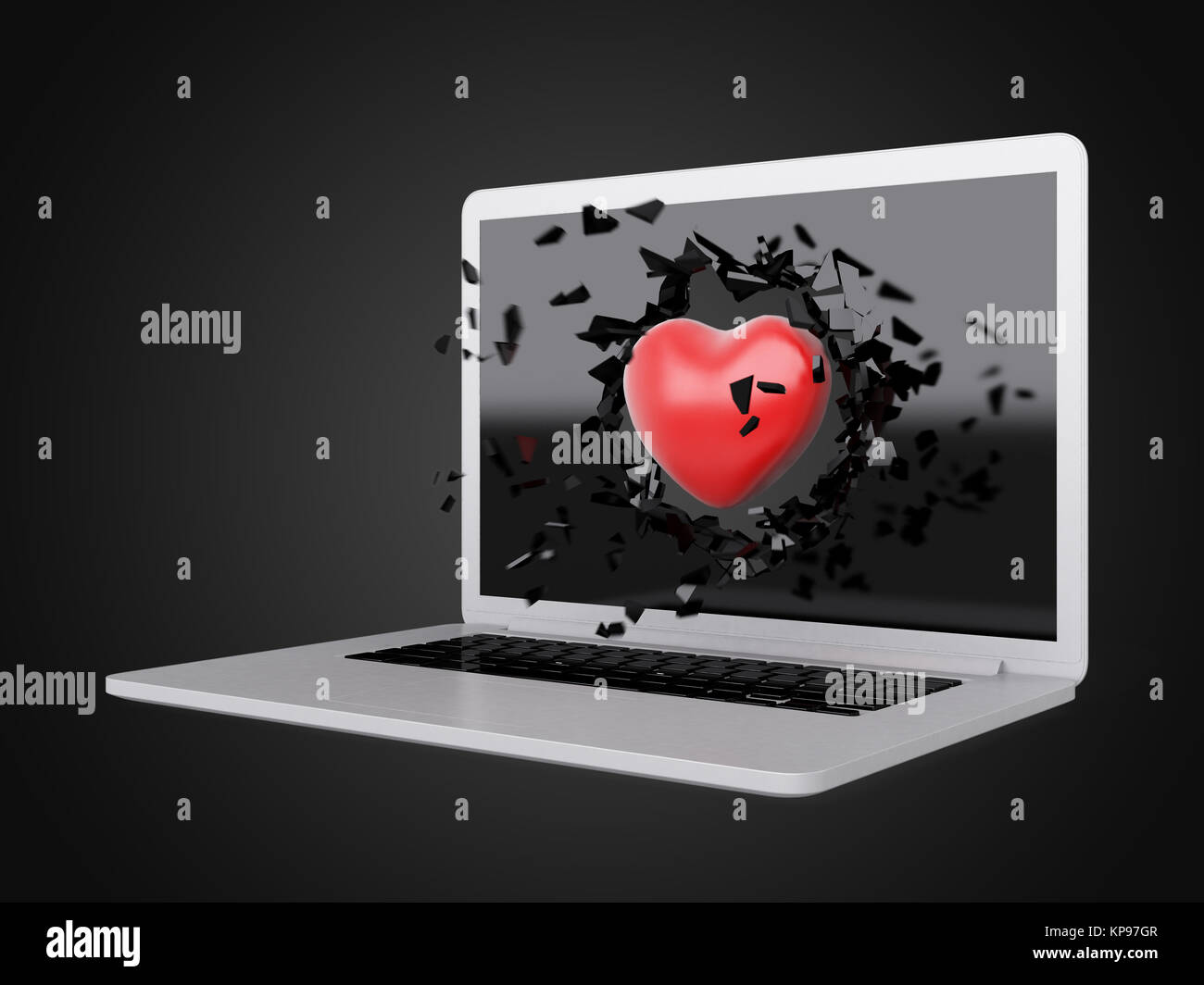 red Heart destroy laptop Stock Photo - Alamy