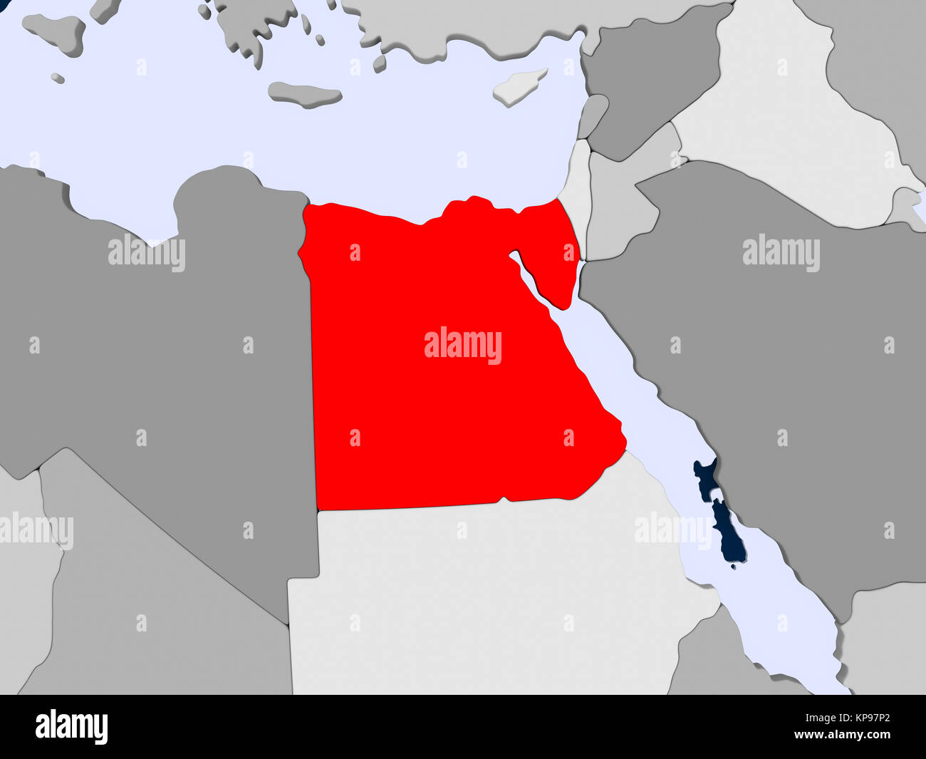 Egypt in red on political map with transparent oceans. 3D illustration ...