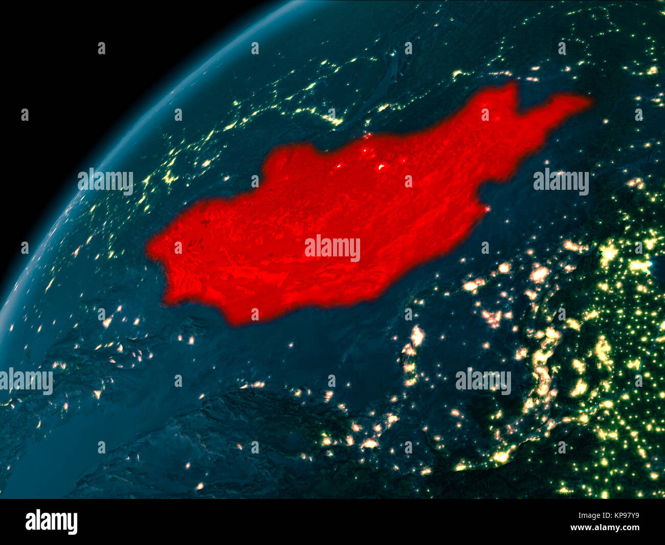 Night Map Of Mongolia As Seen From Space On Planet Earth 3d