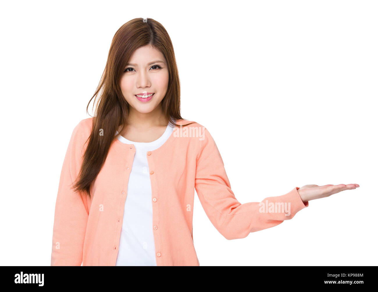 Woman with hand presentation Stock Photo - Alamy