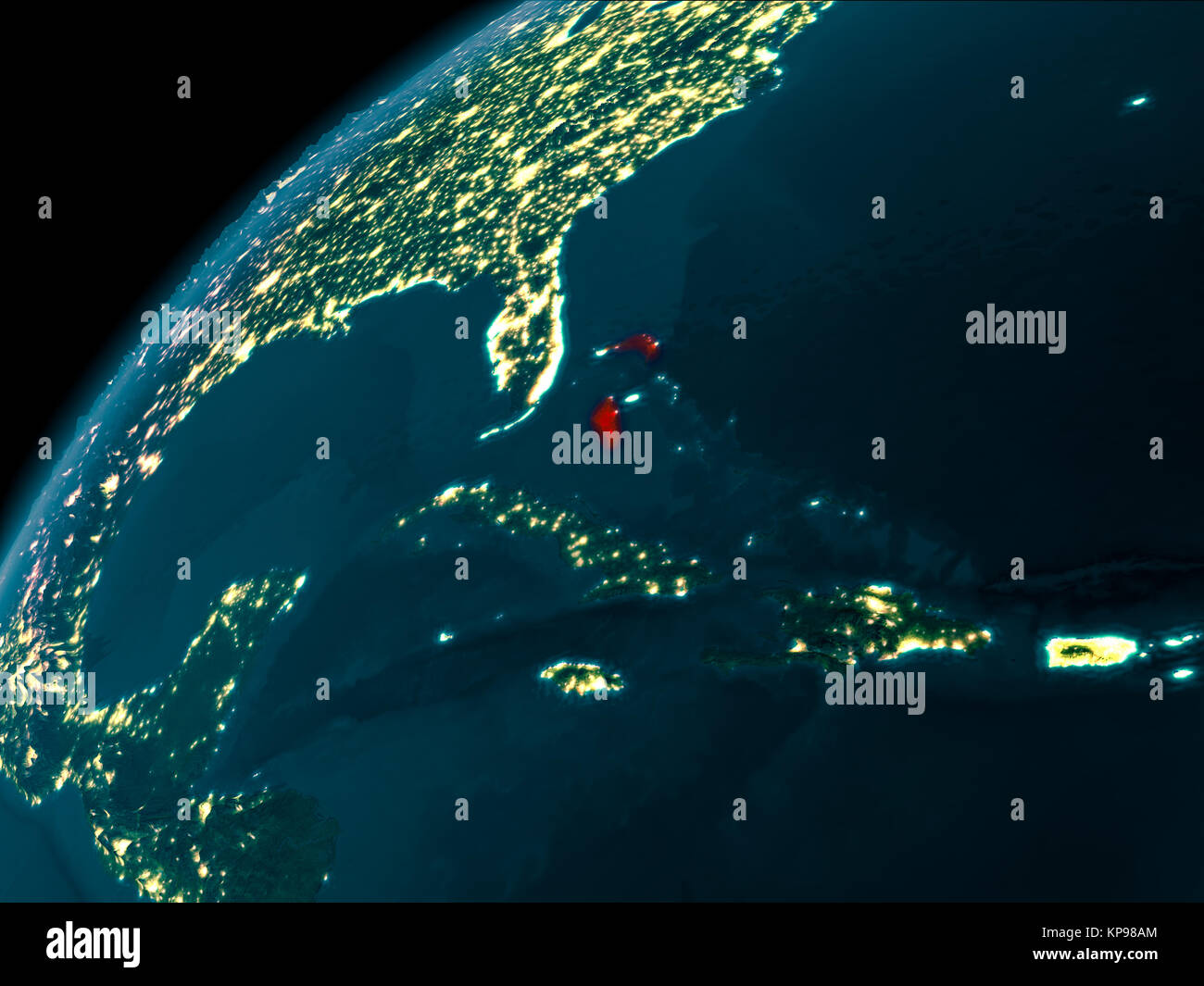 Night map of Bahamas as seen from space on planet Earth. 3D ...