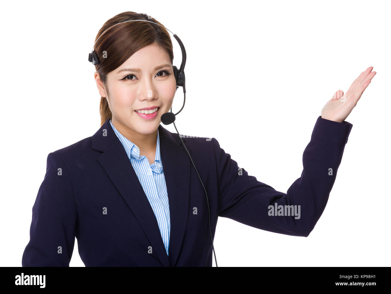 Call center officer with open hand palm Stock Photo - Alamy