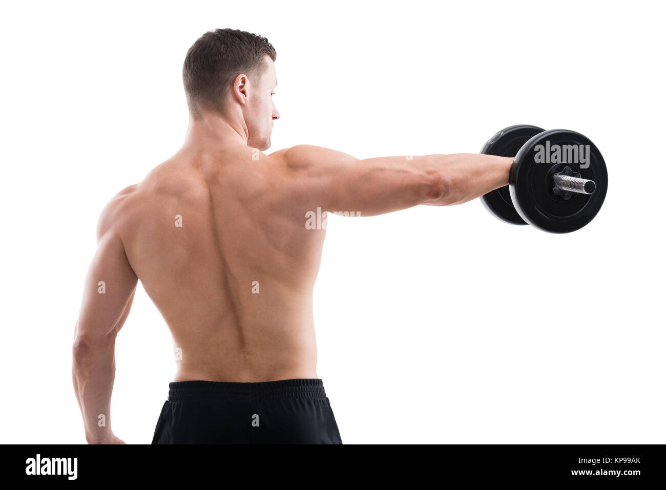 Rear View Of Strong Man Lifting Dumbbell Stock Photo - Alamy