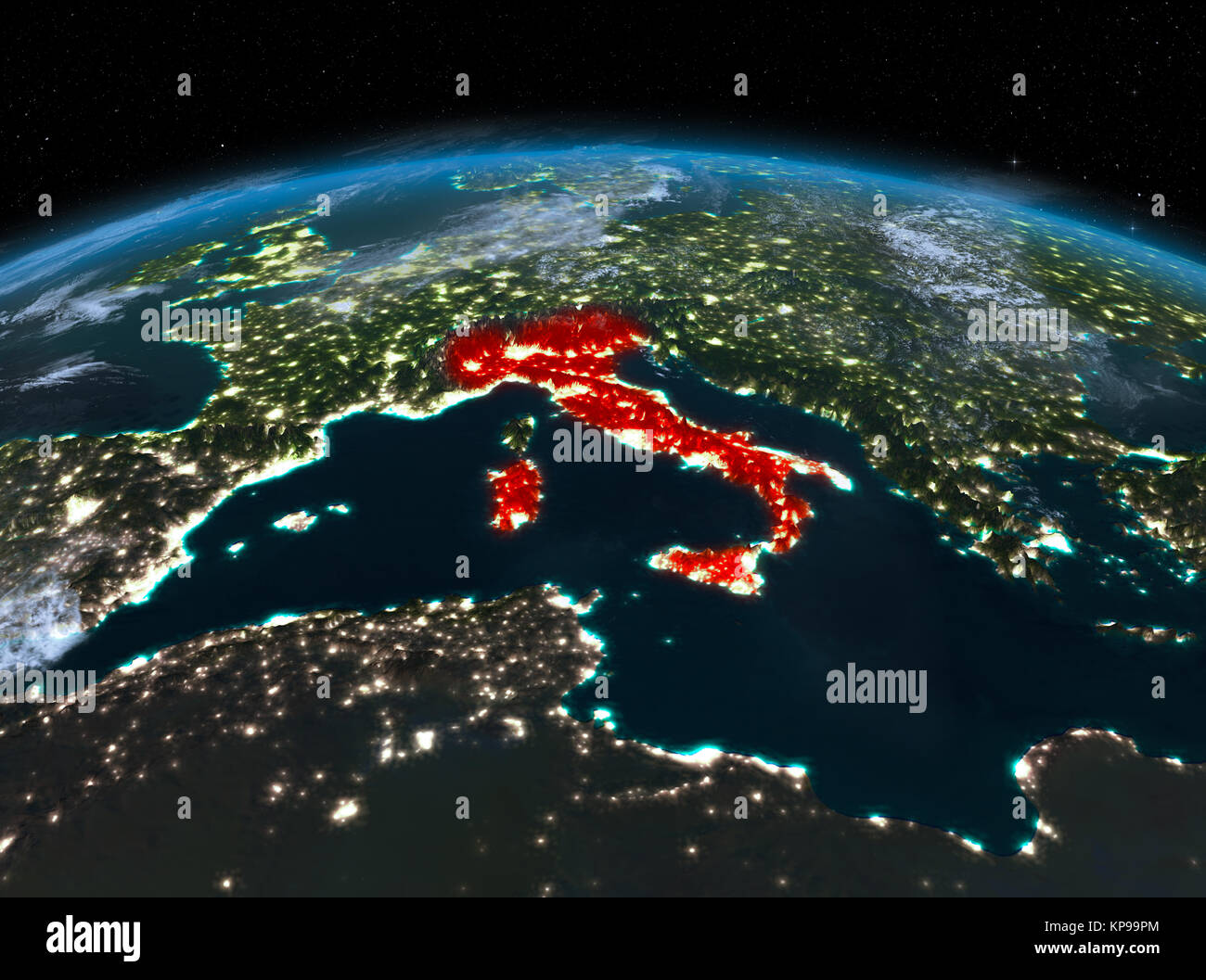Highlighted satellite image of italy hi-res stock photography and ...