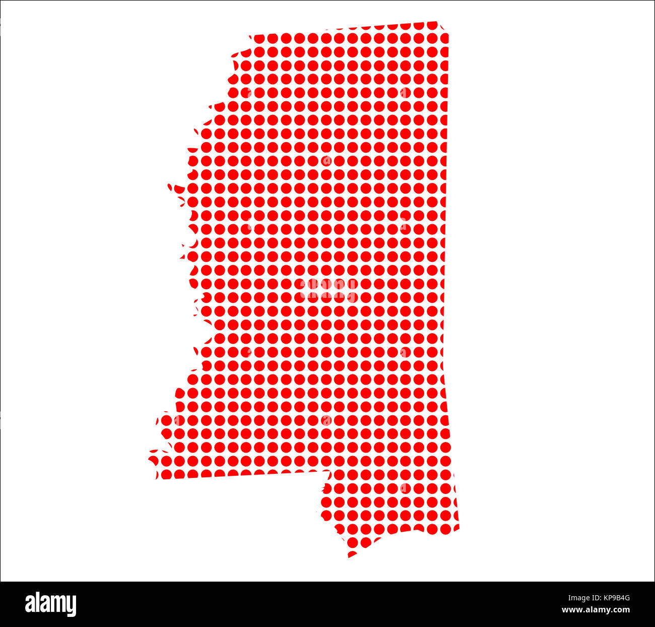 Red Dot Map of Mississippi Stock Photo - Alamy