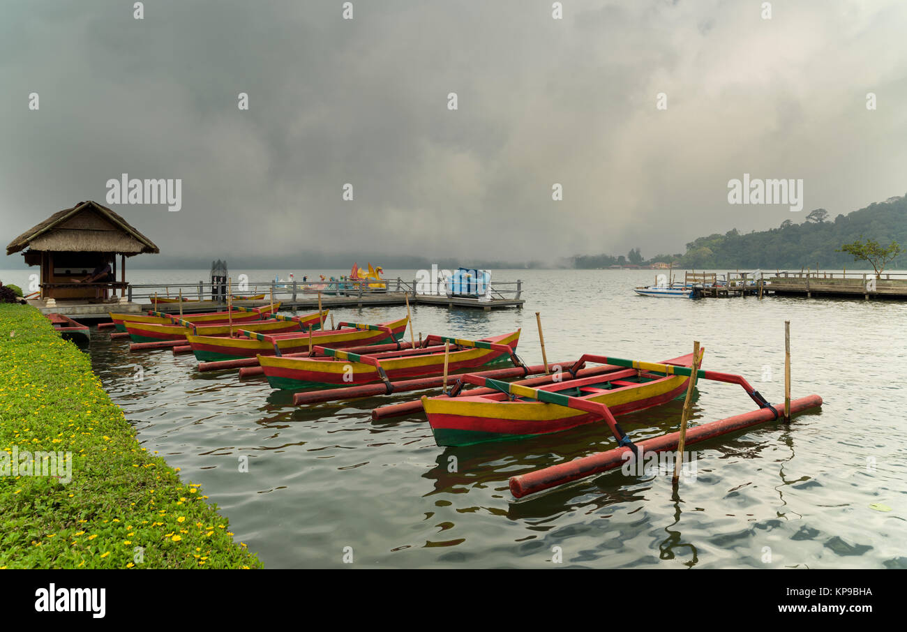 Pura Ulun Danu Bratan, Hindu temple on Bratan lake landscape, one of ...