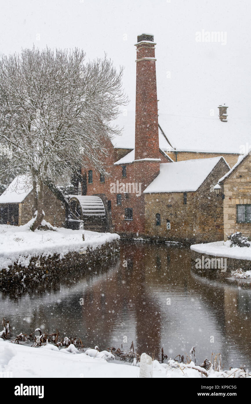 The Old Mill in the snow in December. Lower Slaughter, Cotswolds ...