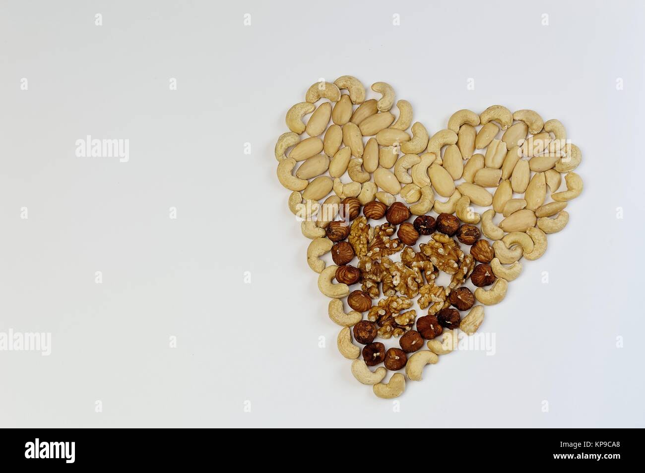 Various nuts,heart shaped,hazelnuts,walnuts,cashews,almonds Stock Photo ...