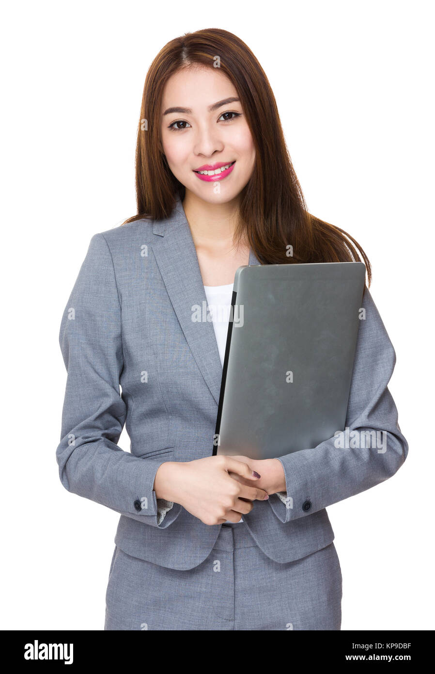 Businesswoman hold with laptop computer Stock Photo - Alamy