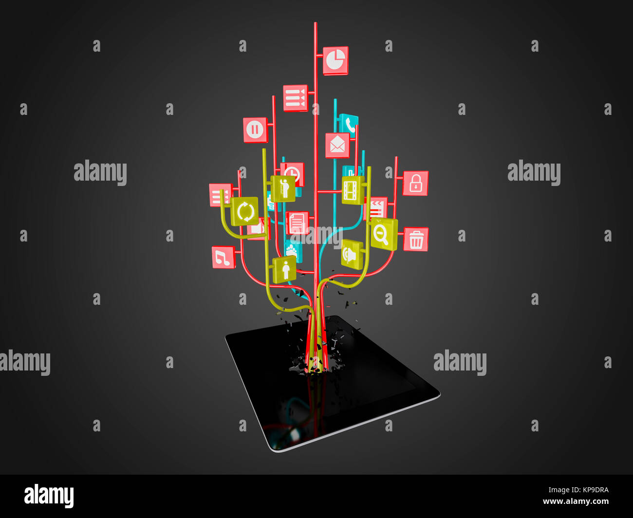 Social media icons set in tree shape on Modern black tablet pc Stock ...