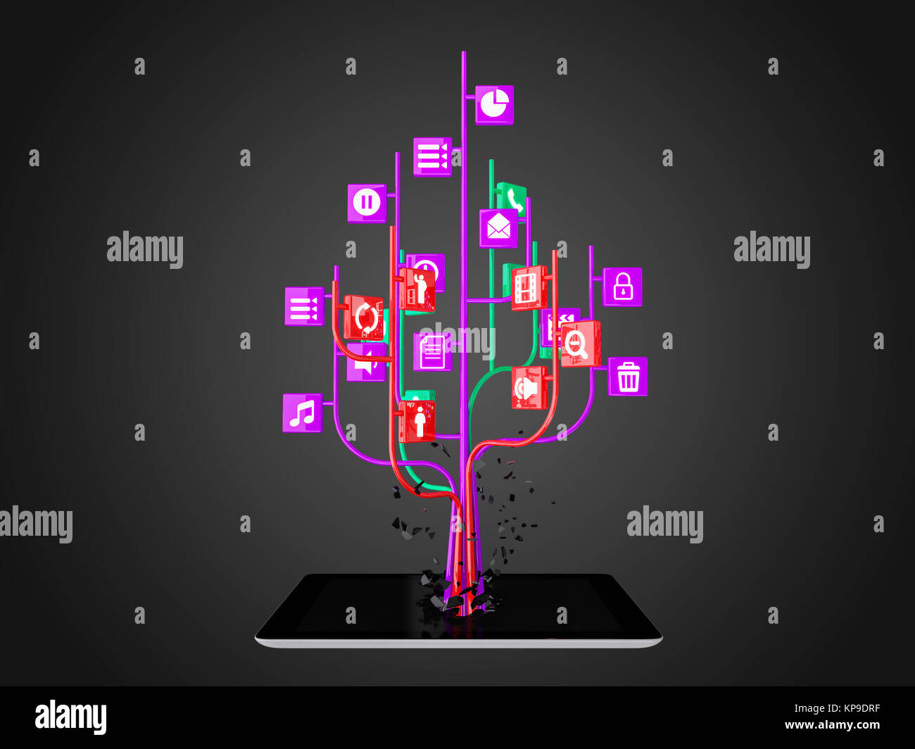 Social media icons set in tree shape on Modern black tablet pc Stock ...