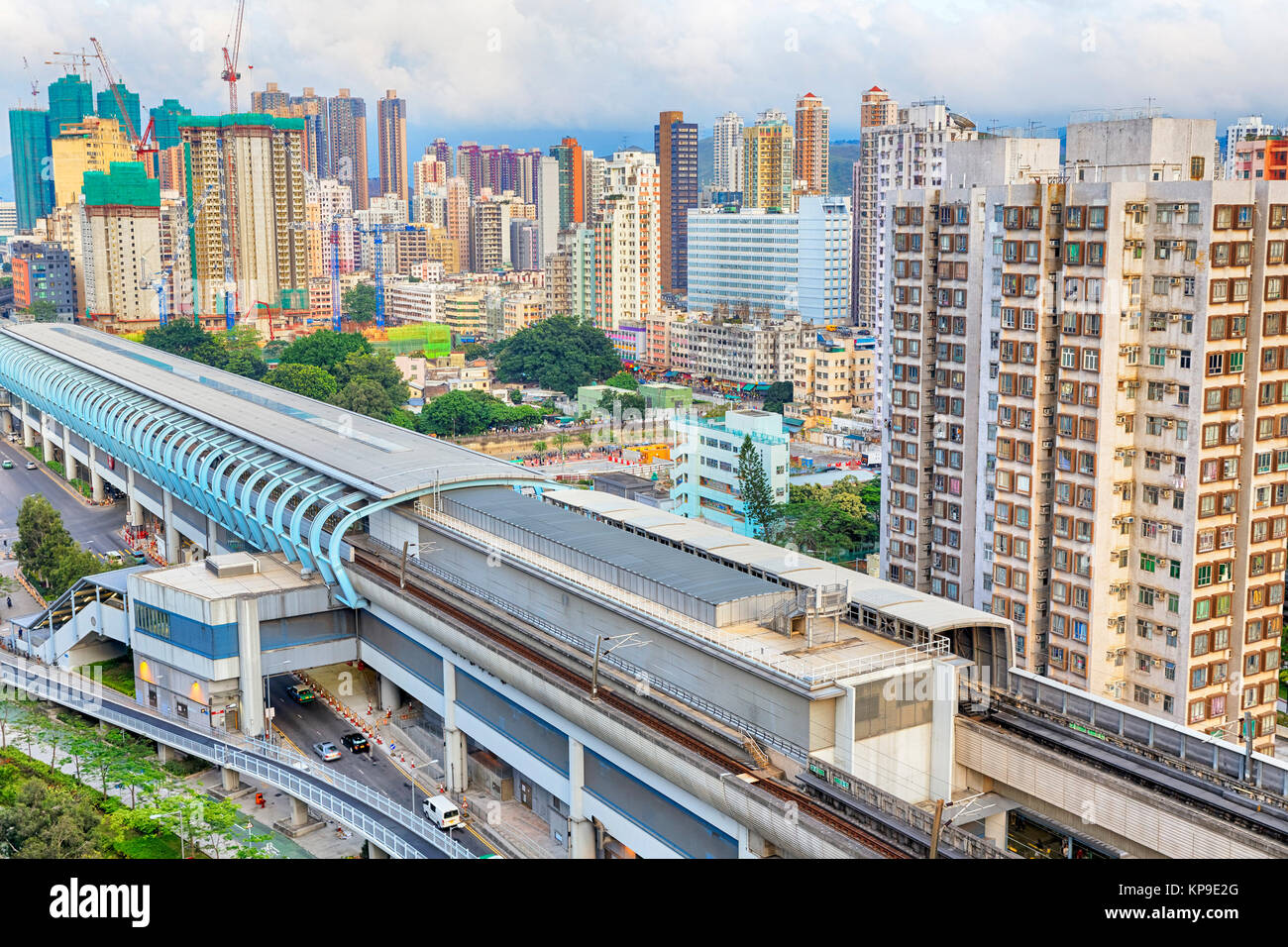 hong kong urban downtown and sunset speed train Stock Photo - Alamy
