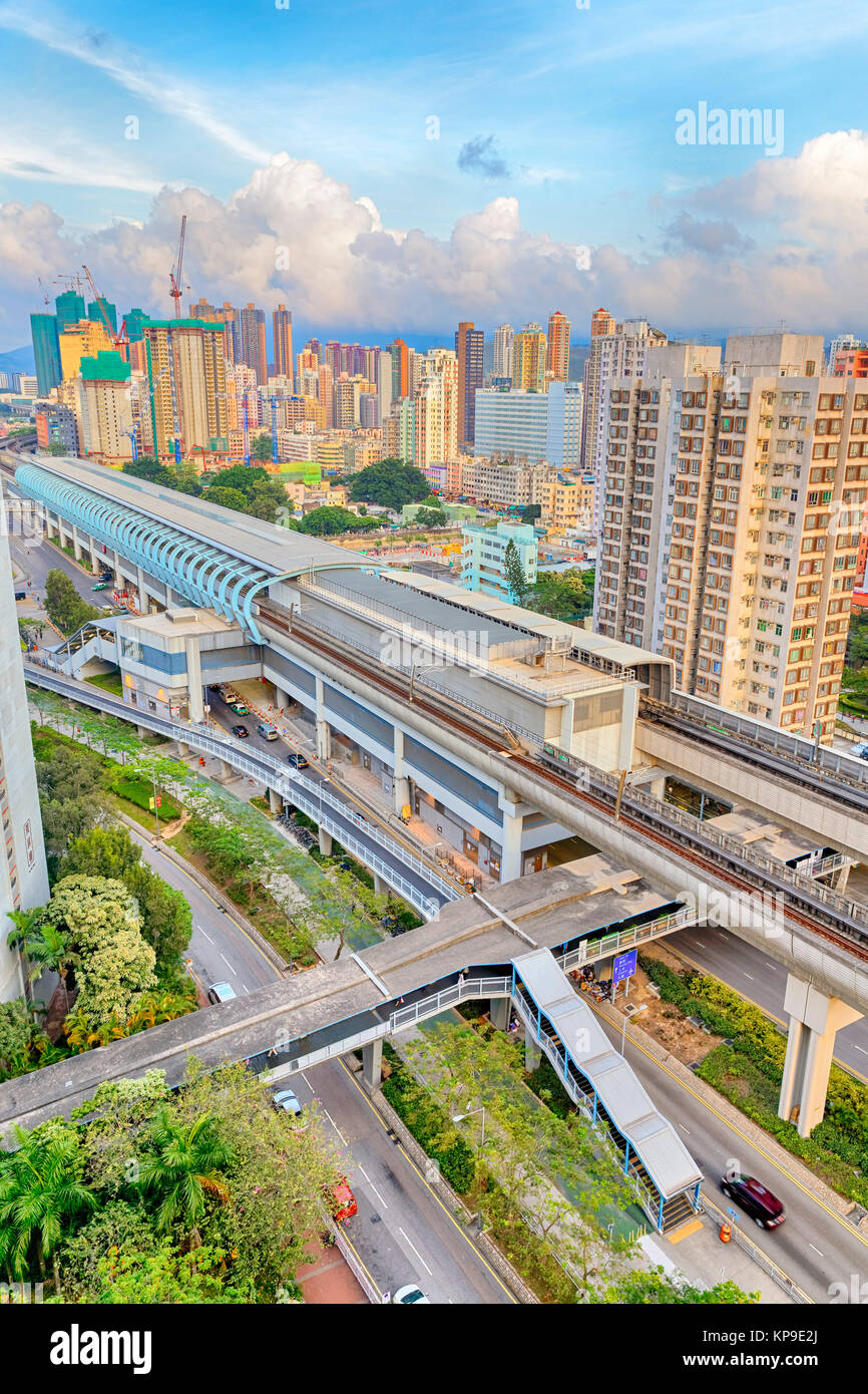 hong kong urban downtown and sunset speed train Stock Photo - Alamy