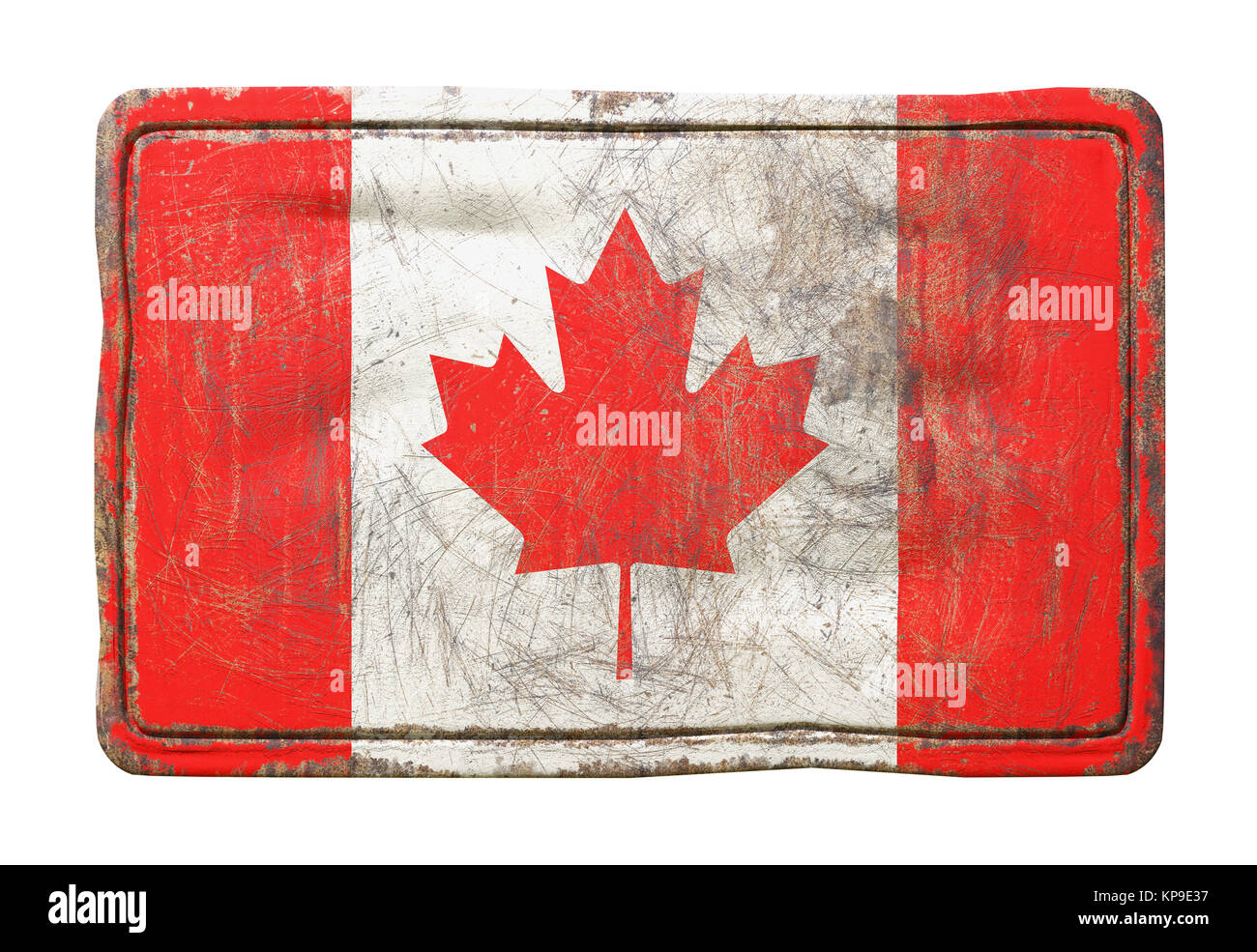 3d rendering of a Canada flag over a rusty metallic plate. Isolated on ...