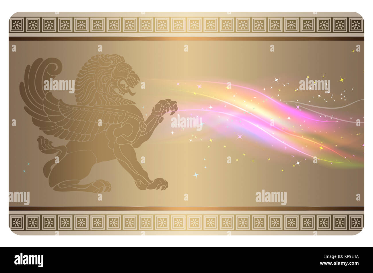 Abstract background with lion and decorative ornamental border for the ...