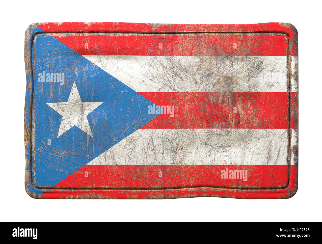 3d rendering of a Puerto Rico flag over a rusty metallic plate ...