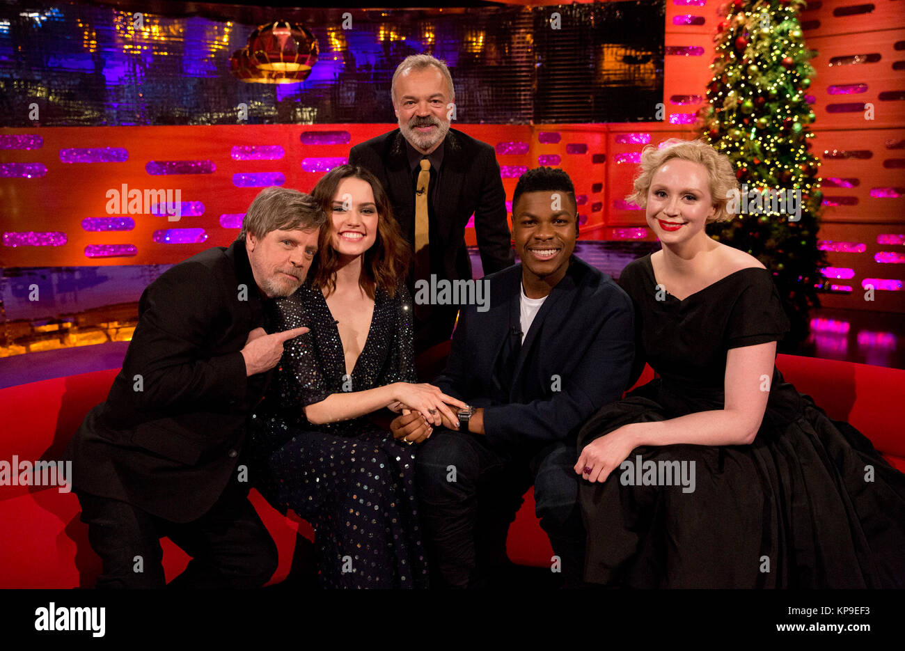(left to right) Mark Hamill, Daisy Ridley, Graham Norton, John Boyega ...
