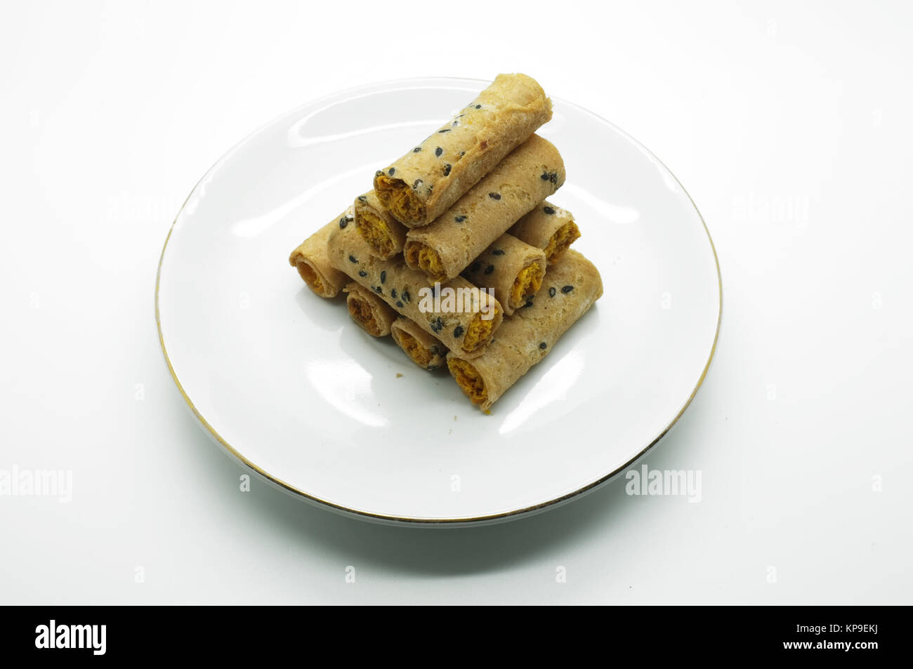 Thai rolled wafer stacking on dish Stock Photo - Alamy