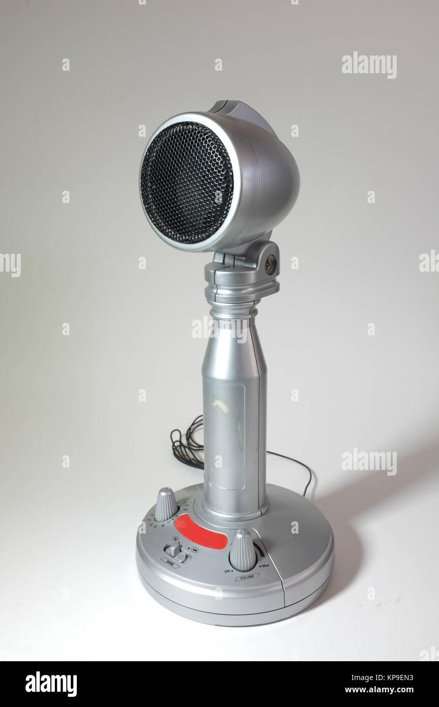 Vintage silver microphone isolated on white background Stock Photo - Alamy