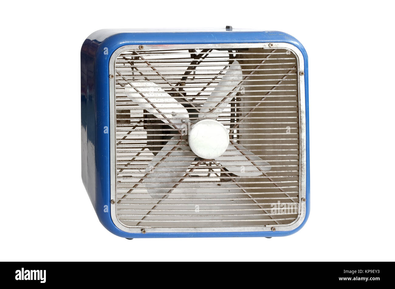 Blue retro electric fan on white background Stock Photo - Alamy