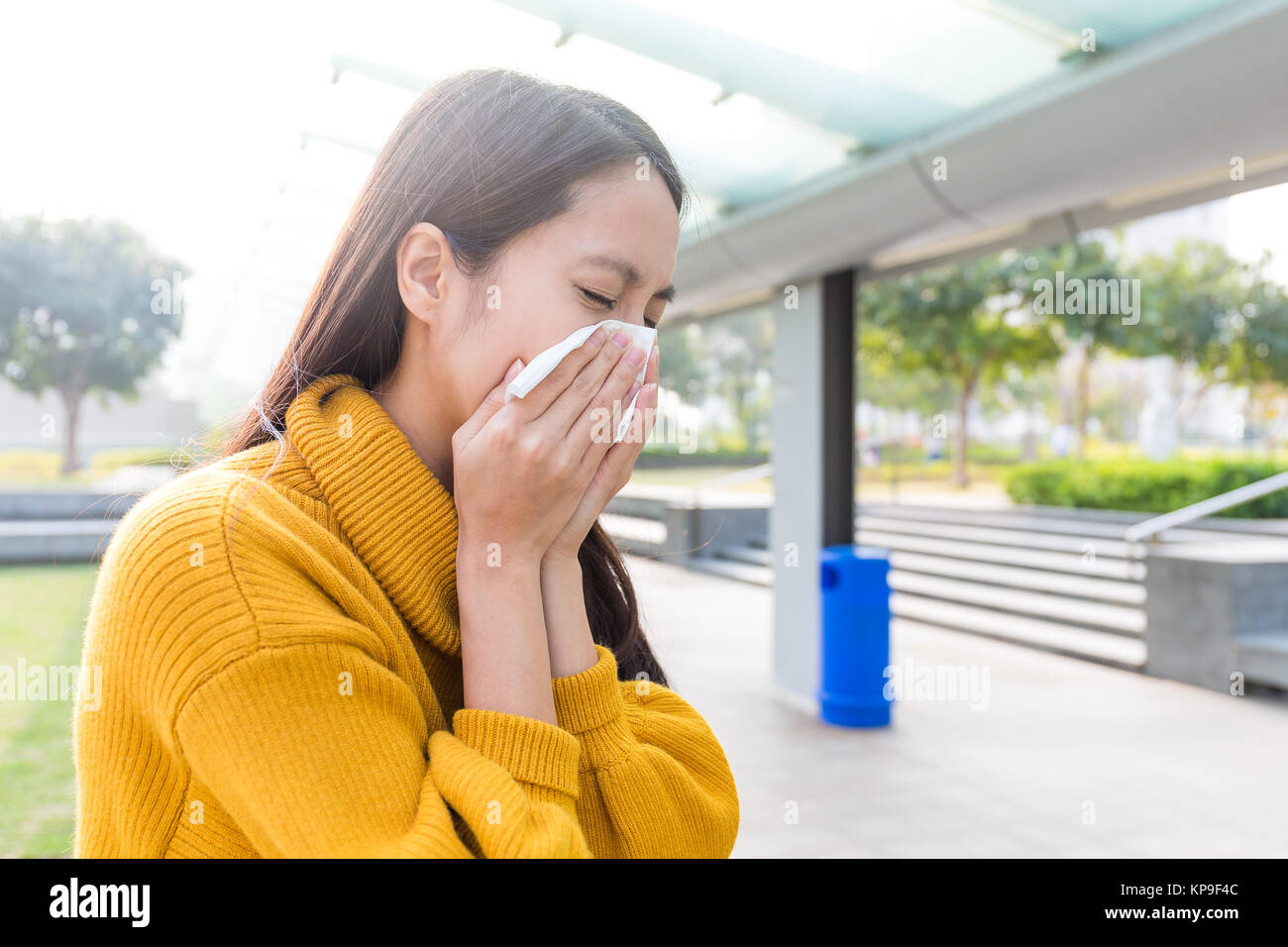 Asian Young woman got nose allergy Stock Photo - Alamy