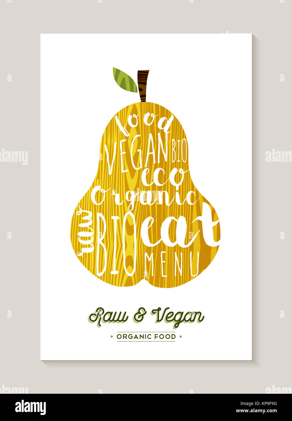 Raw and vegan food pear with text concept design Stock Photo - Alamy