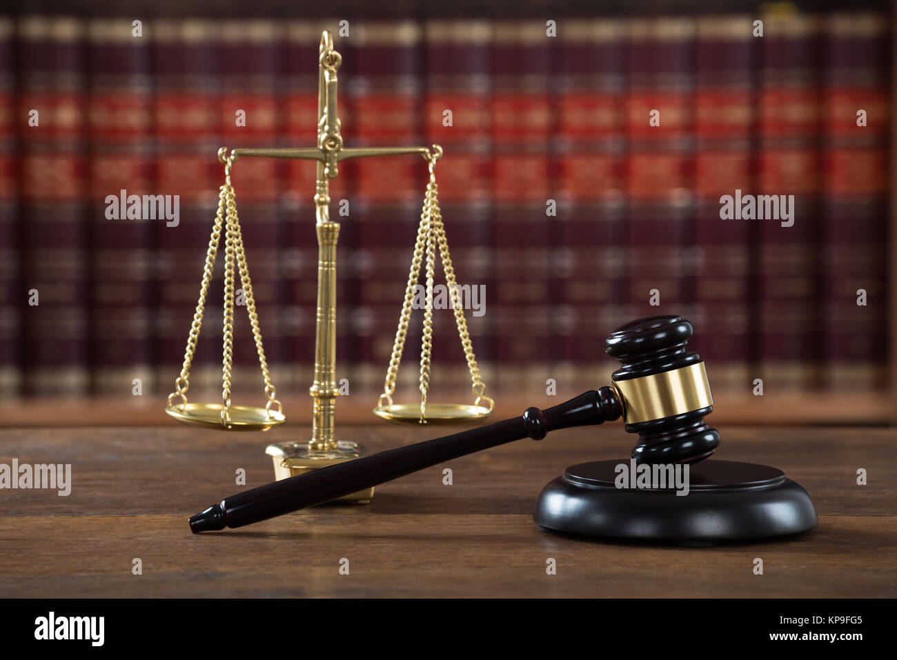 Mallet And Justice Scale On Table In Courtroom Stock Photo - Alamy