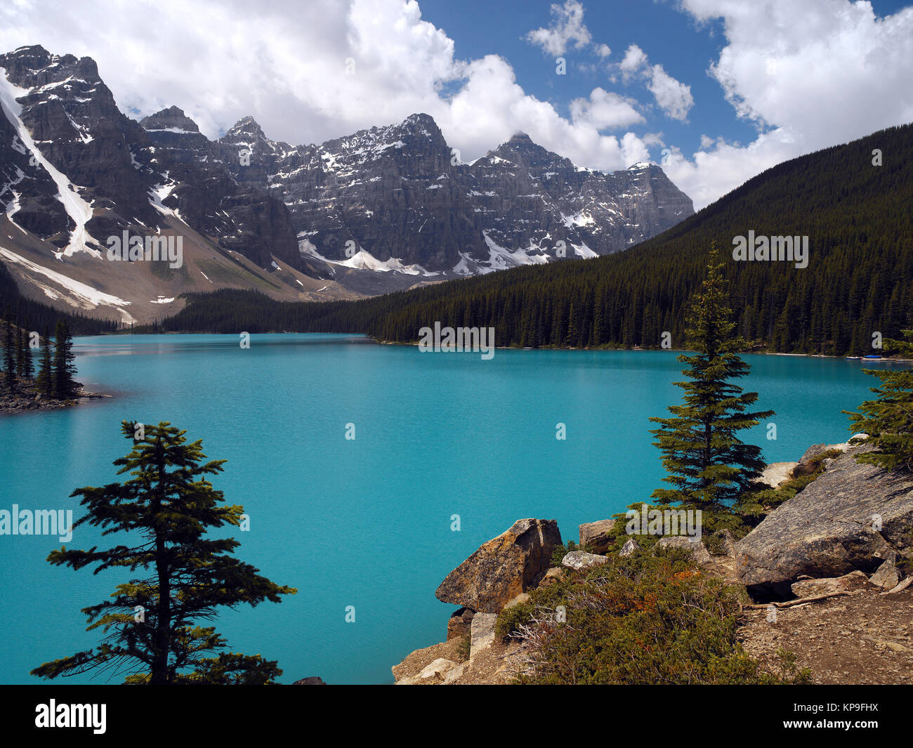 Turquoise waters of Moraine Lake in the Rocky Mountains. Banff National ...