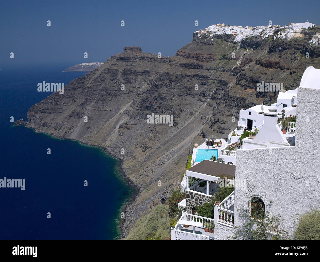 Cliffs on the volcanic island of Santorini in the Aegean Sea, about ...