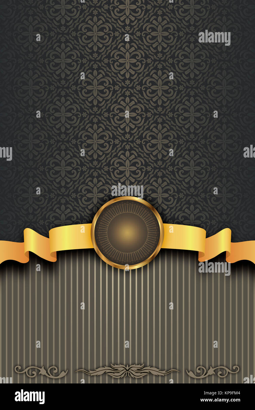 Decorative background with gold ribbon,frame and vintage ornament Stock ...