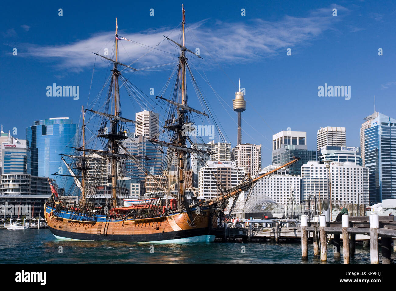 Replica sailing ship â€˜Enduranceâ€™ in Darling Harbor in the city of ...