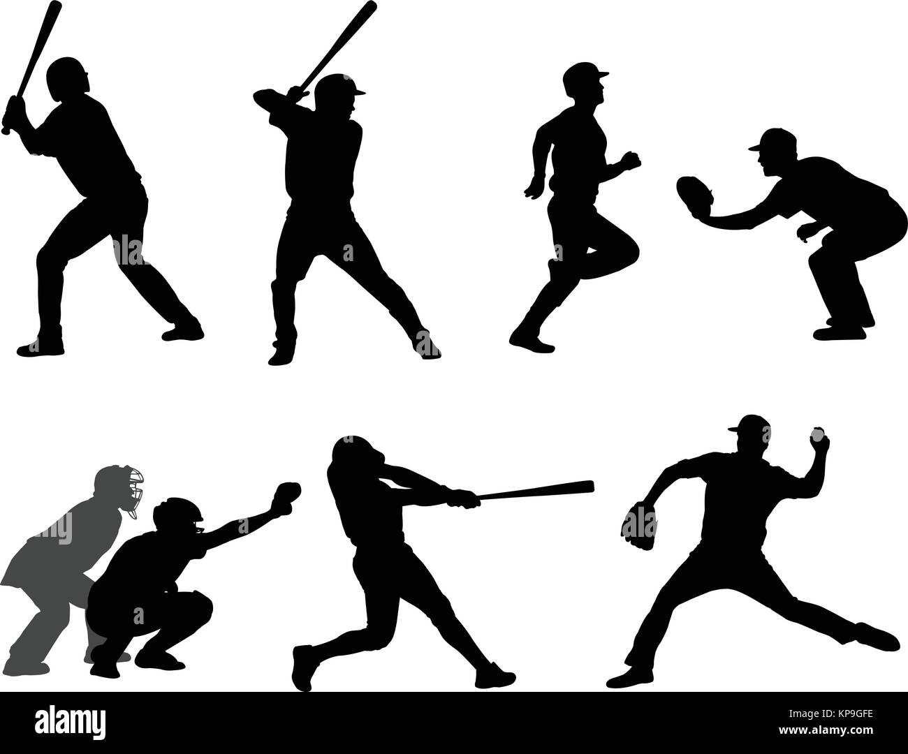 baseball silhouettes collection 3 - vector Stock Vector Image & Art - Alamy