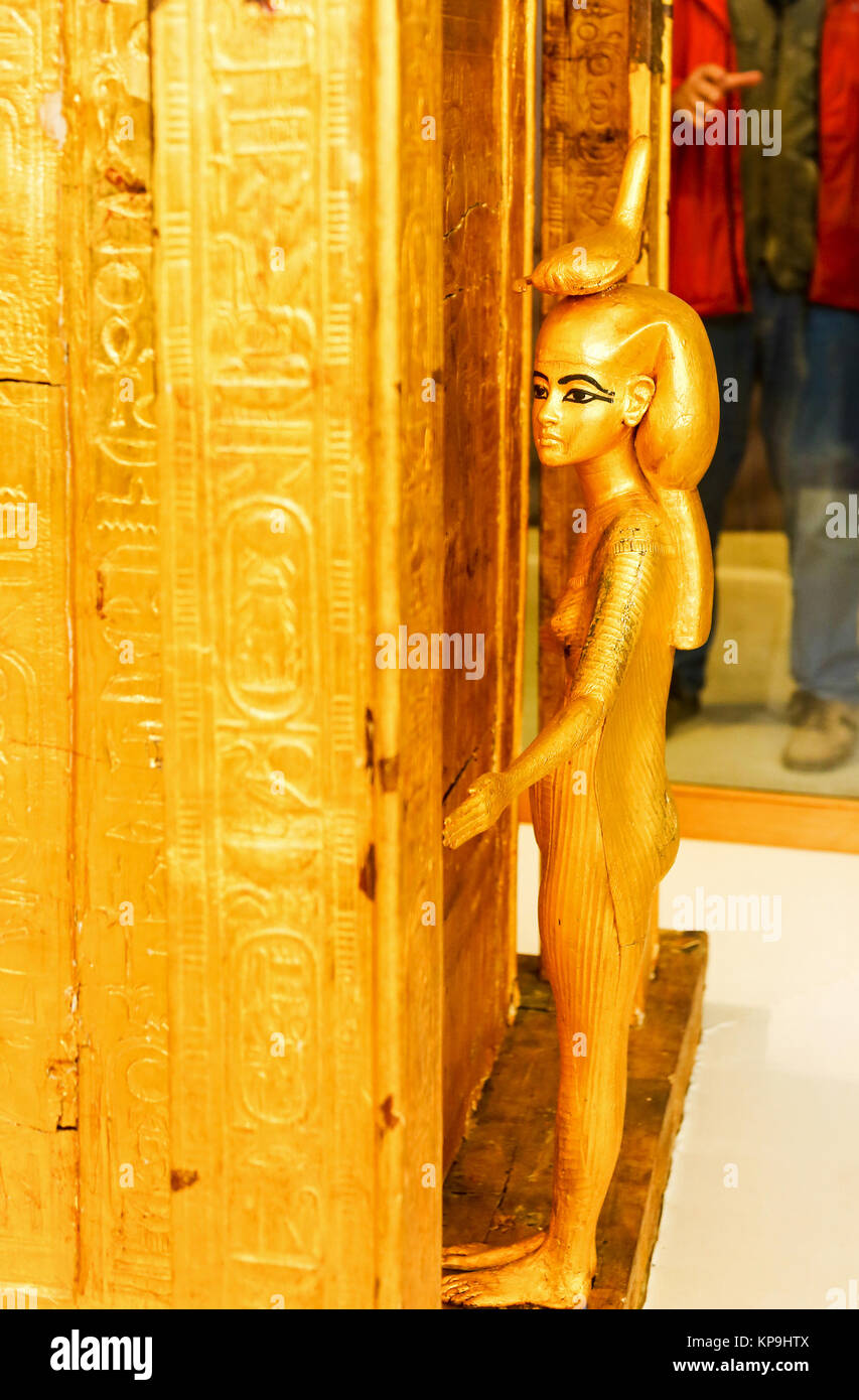 Tutankhamun's Canopic shrine on wooden sledge with the 4 goddesses Isis ...