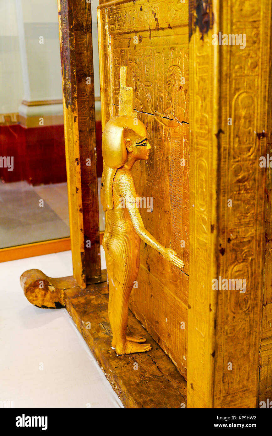 Tutankhamun's Canopic shrine on wooden sledge with the 4 goddesses Isis ...
