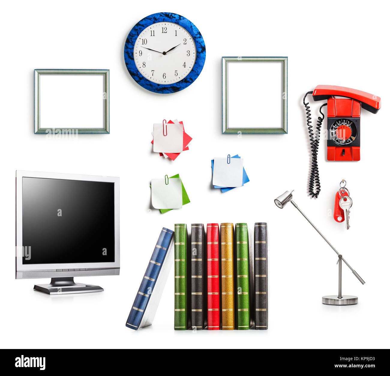 Office objects collection isolated on white background. Retro workspace ...