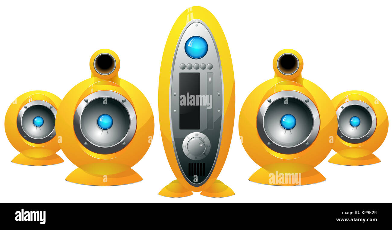 Hi-Fi yellow speakers system Stock Photo - Alamy