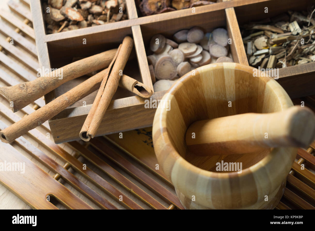Chinese Herbal Medicine in box on table Stock Photo - Alamy