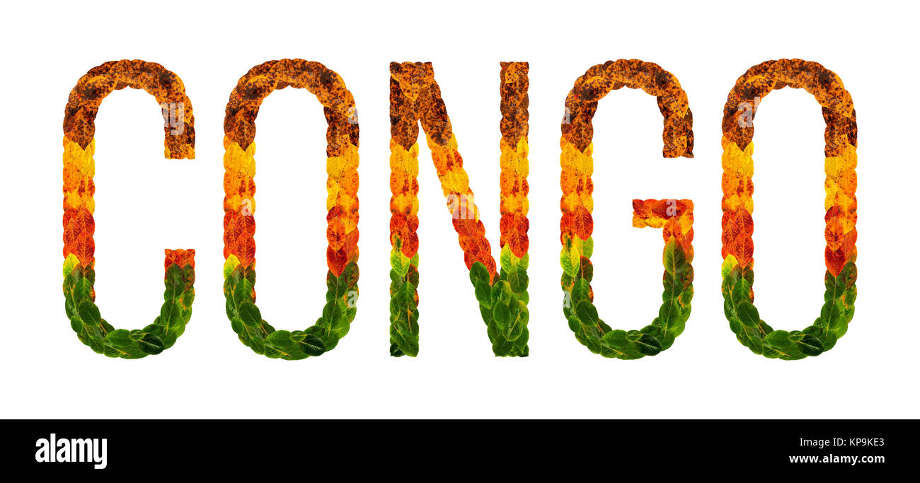 word congo country is written with leaves on a white insulated ...
