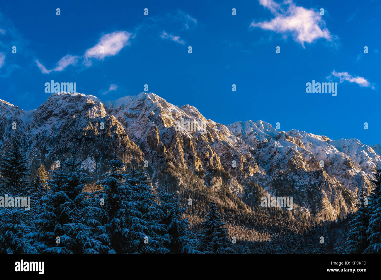 Beautiful winter landscape with Carpati Piatra Craiului mountains in ...